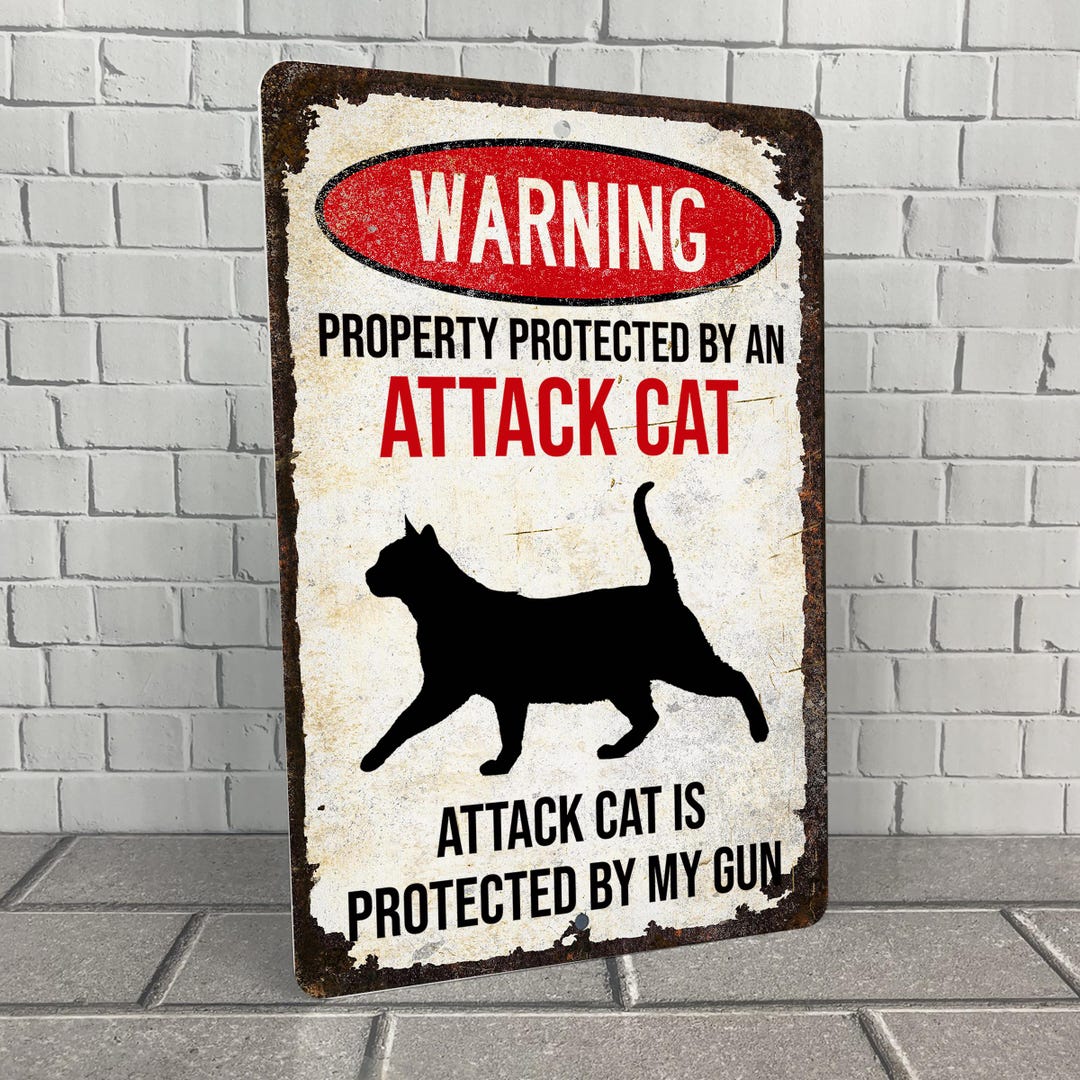 Funny Cat Sign: Property Protected by a Cat, Metal Kitty Decor - Etsy