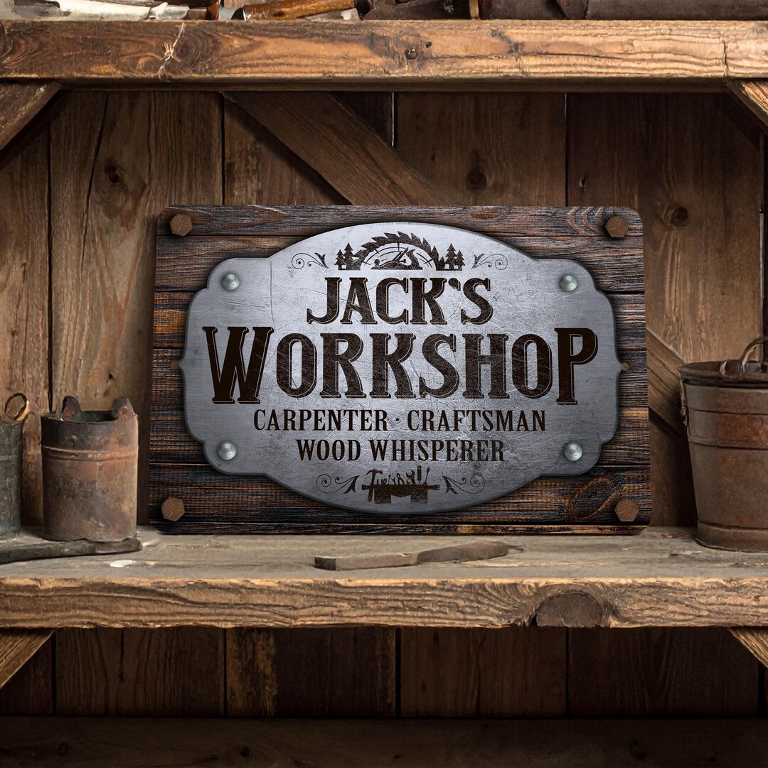 Custom Workshop Sign, Personalized Rustic Design All Metal Sign - Etsy