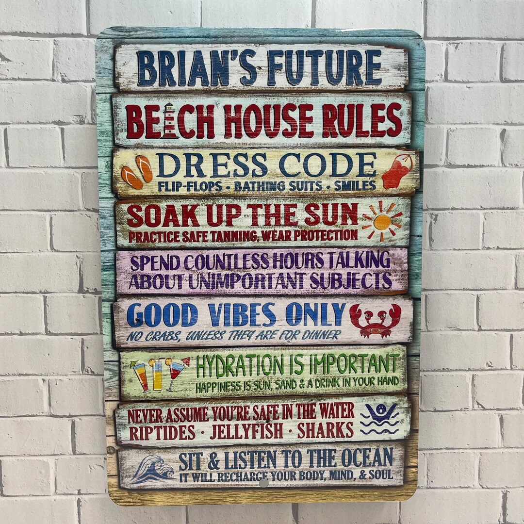 Beach House Rules Sign Funny Vacation Home Decor Personalized Outdoor ...