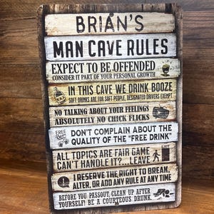 Personalized Man Cave Rules Sign, Funny Custom Bar Decor, Gift for Him ...