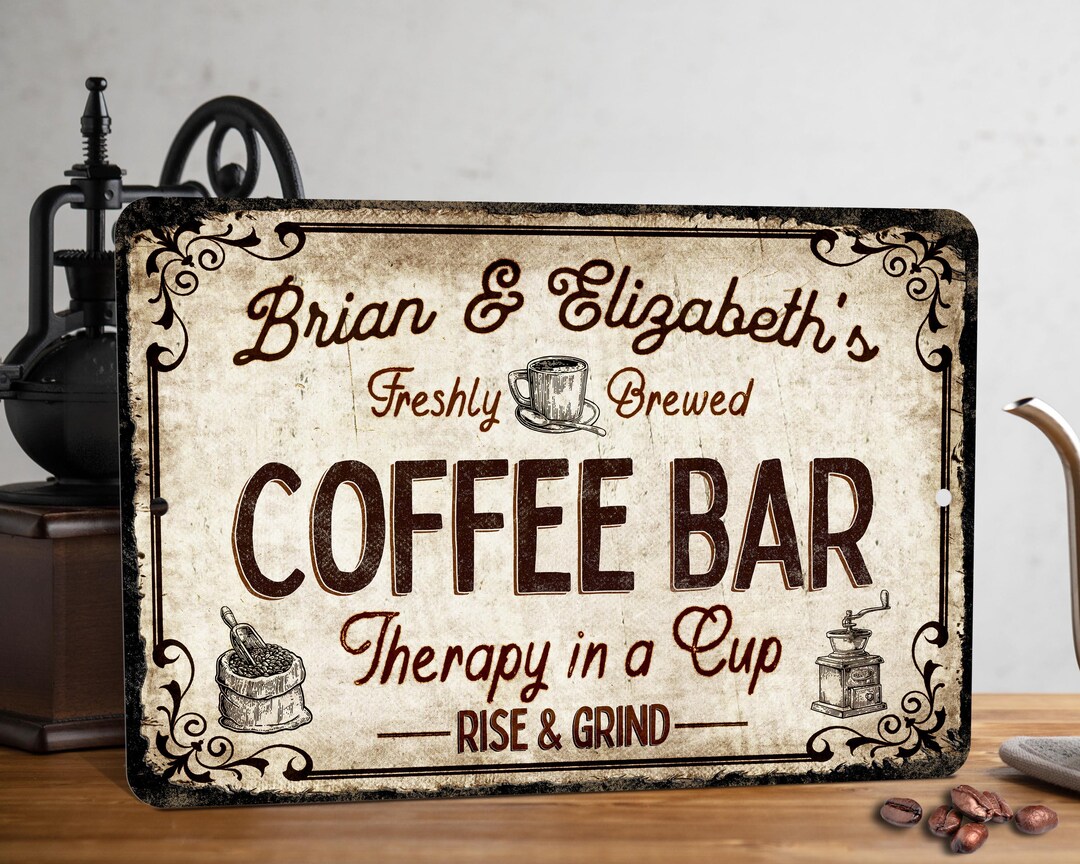 Personalized Vintage Metal Coffee Bar Sign Rustic Gift for Coffee ...
