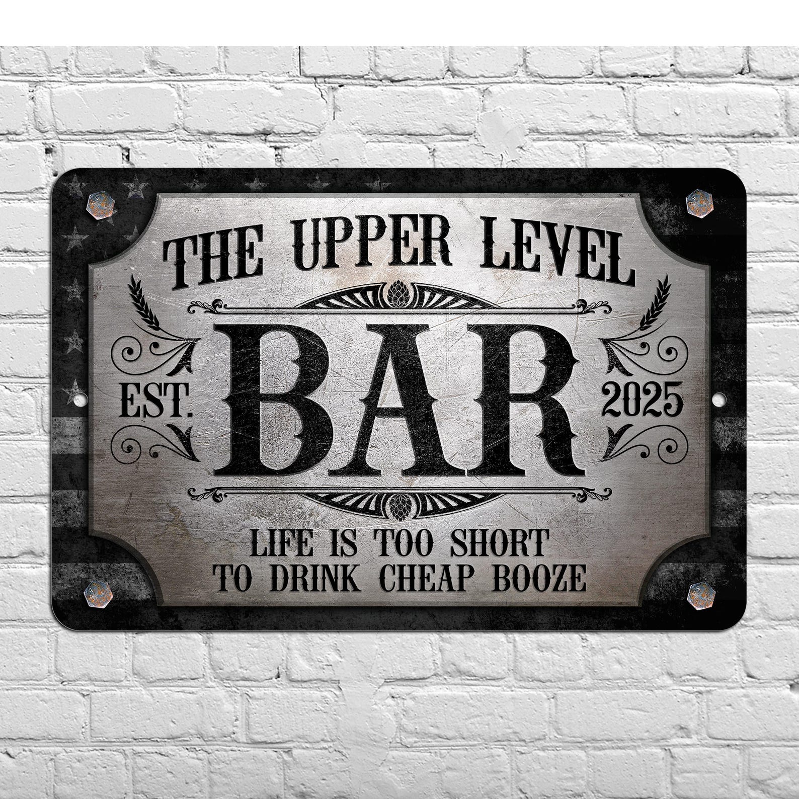 Custom Bar Sign, American Flag and Steel Design. Aluminum Metal Home ...