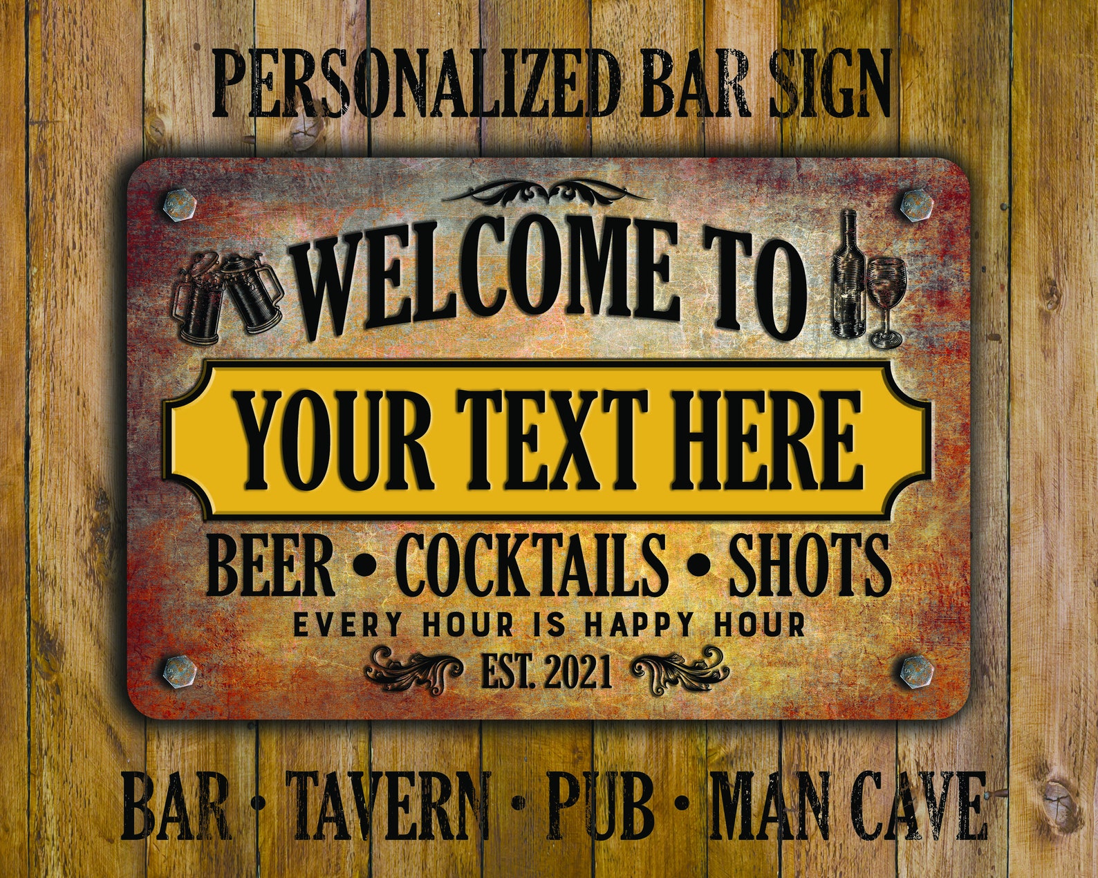 Custom Vintage Style Metal Bar Sign - Etsy
