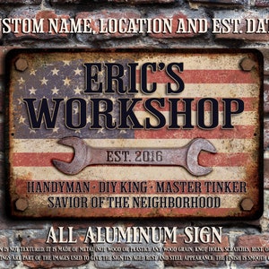 Custom Garage Sign, Personalized Workshop Sign, Distressed American ...