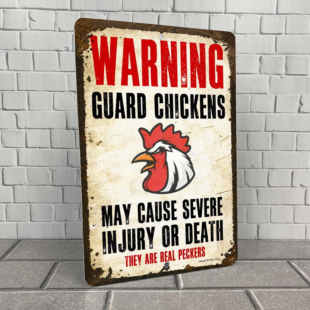 Warning Guard Chickens - Funny Metal Chicken Coop Sign - Etsy