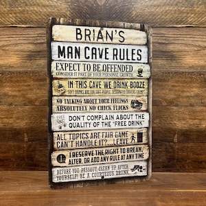 Personalized Man Cave Rules Sign: Funny Bar Decor Gift - Etsy
