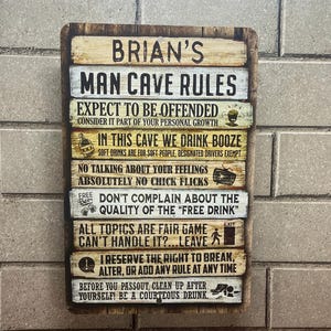 Personalized Man Cave Rules Sign: Funny Bar Decor Gift - Etsy