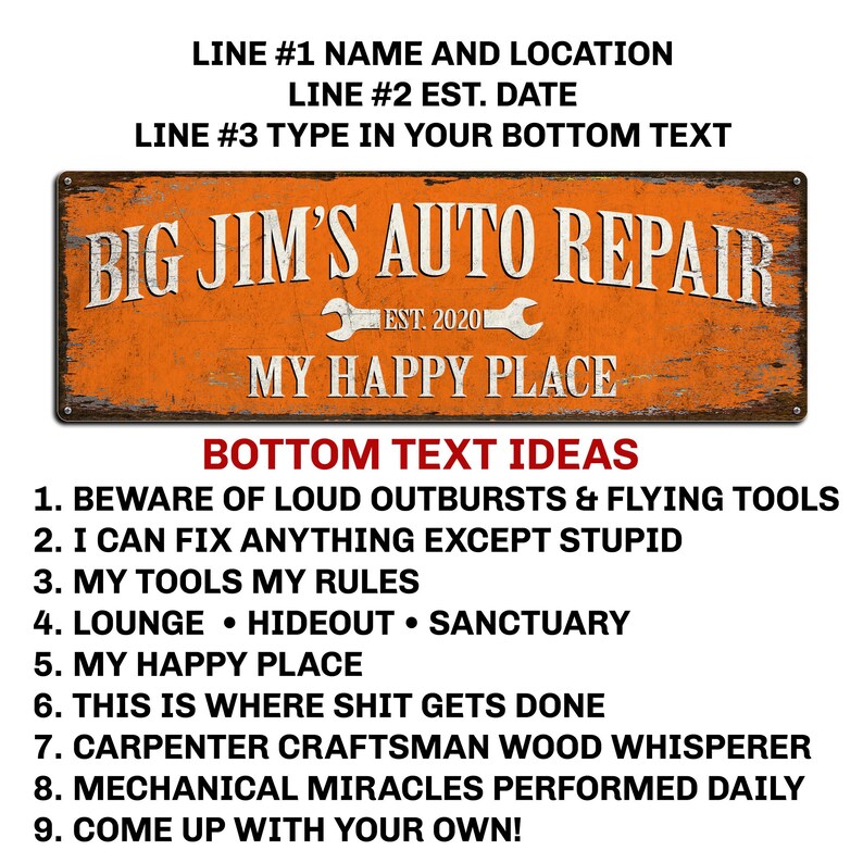 Personalized Garage Sign, Large Workshop Rusty Metal Design Shop Decor ...