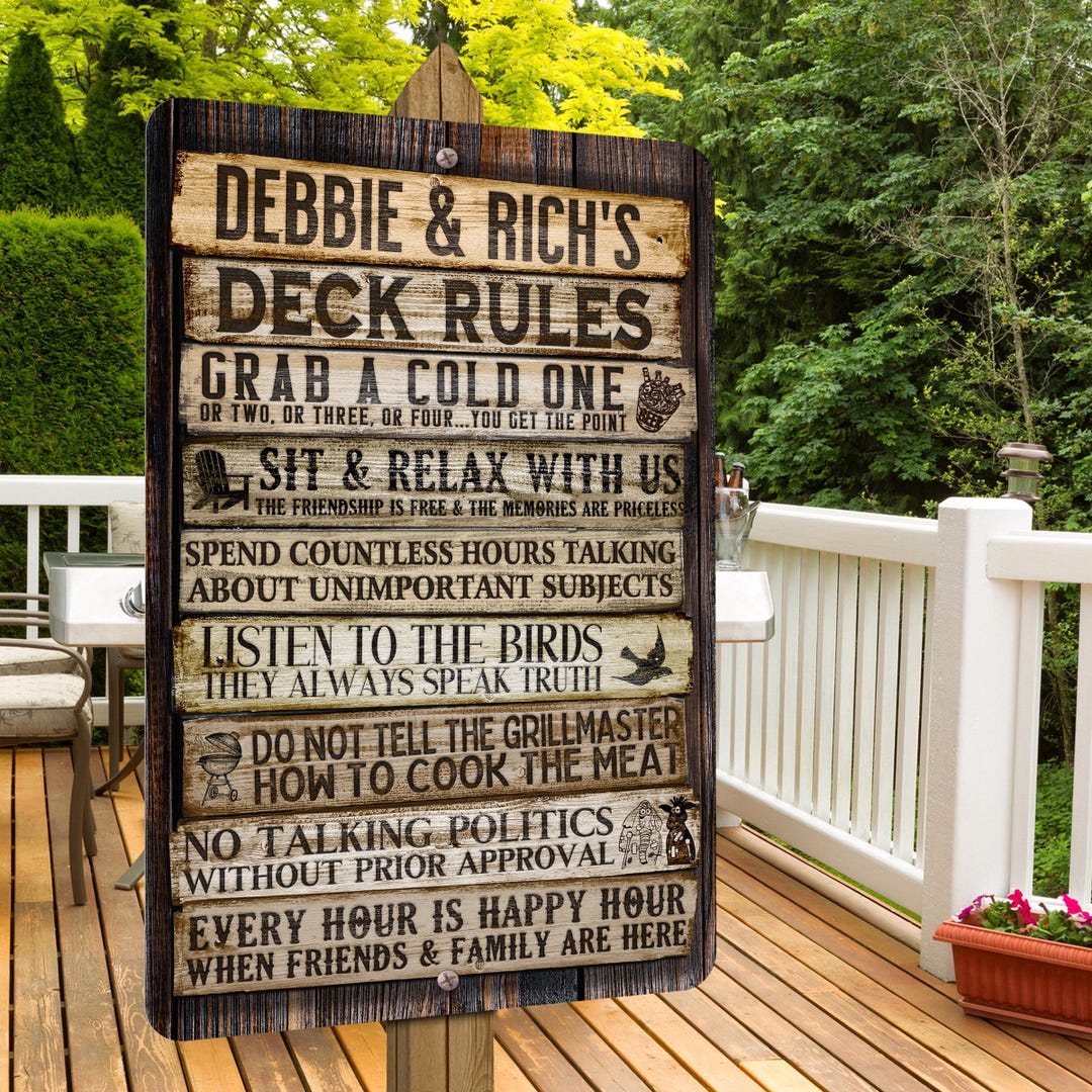 Deck Rules Sign | Personalized Metal Outdoor Decor for Porch, Patio ...