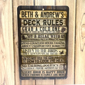 Deck Rules Sign | Personalized Metal Outdoor Decor for Porch, Patio ...