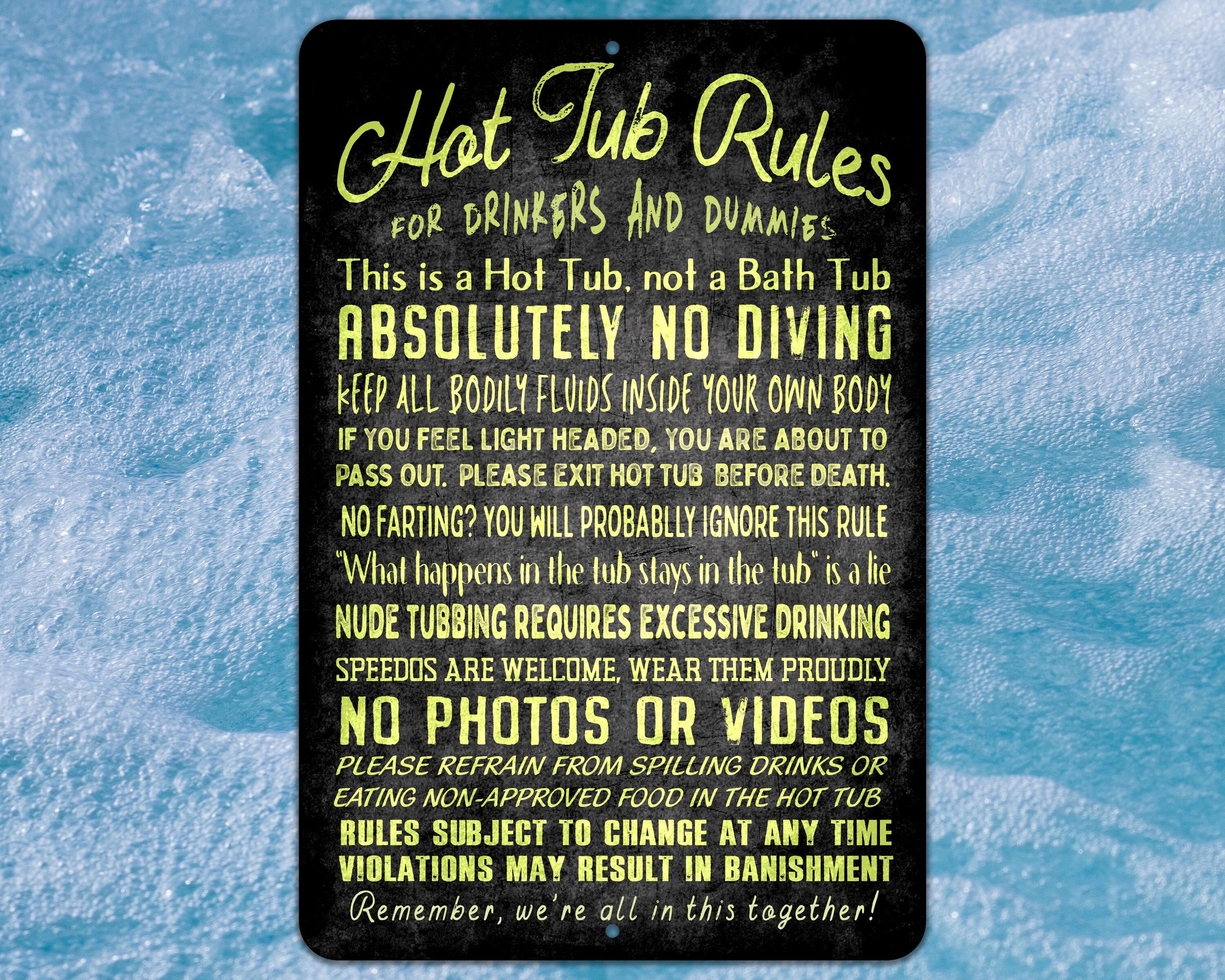 Hot Tub Rules Sign, Funny Metal Sign for Drinkers and Dummies - Etsy