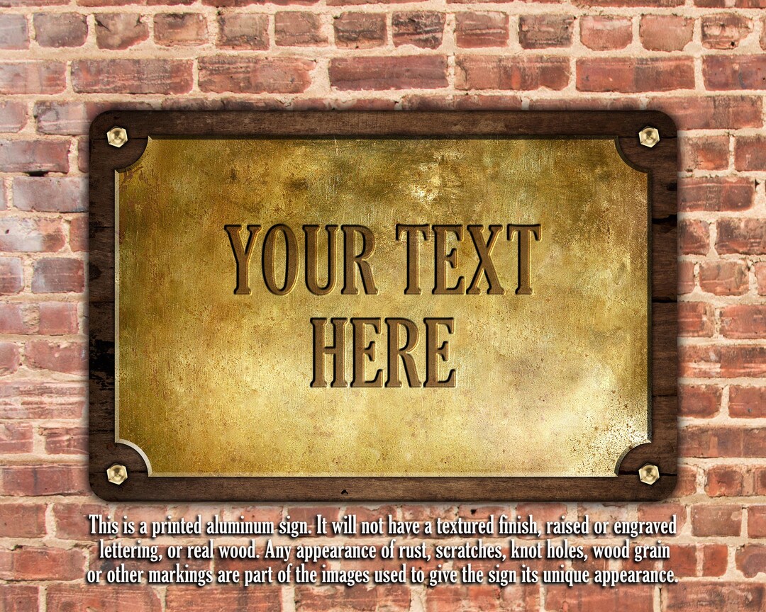 Custom Metal Sign, Brass and Wood Design, With Your Text - Etsy