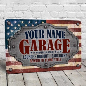 Custom Garage Sign: Rustic American Flag Metal Art - Etsy