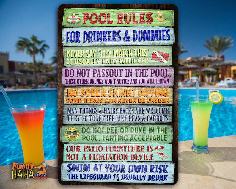 Vintage Metal Funny Pool Rules Sign for Outdoor Tiki Bar Decor - Etsy
