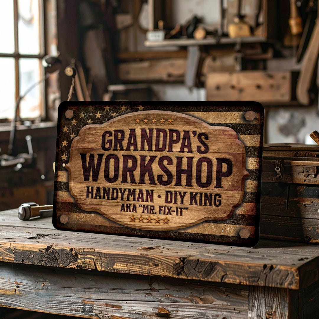 Custom Garage Sign, Personalized Workshop Sign, Rustic American Flag ...