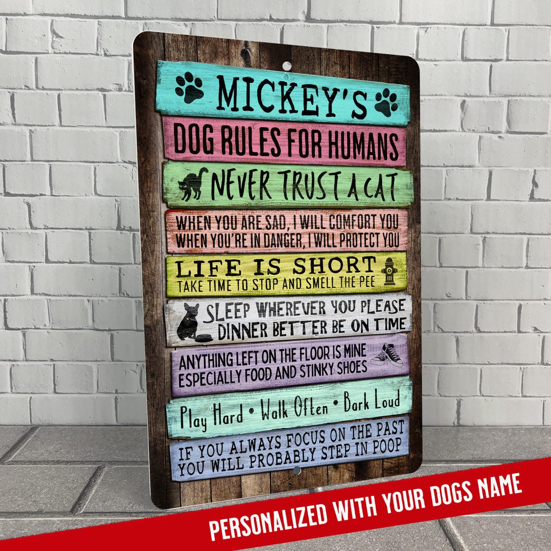 Personalized Dog Rules Sign: Funny Pet Lover Gift, Custom Aluminum Wall ...