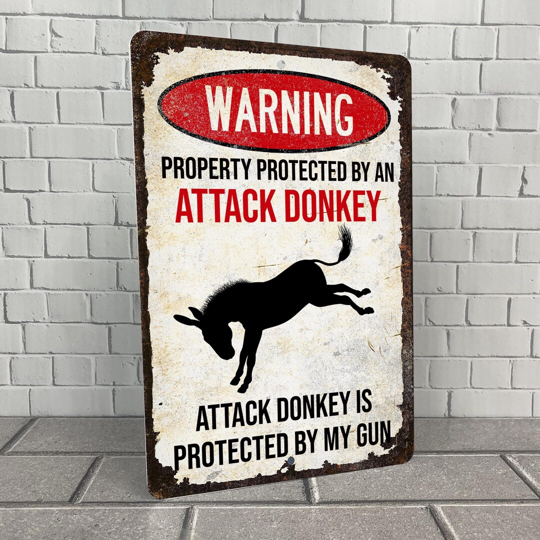 Funny Attack Donkey Sign, Beware of Jackass Rustic Metal Outdoor Decor ...