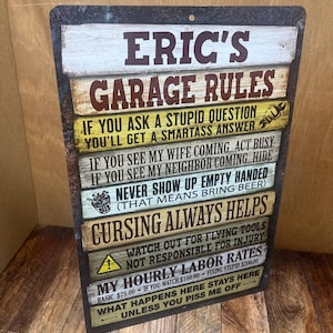 Personalized Garage Rules Metal Sign: Funny Workshop Decor - Etsy