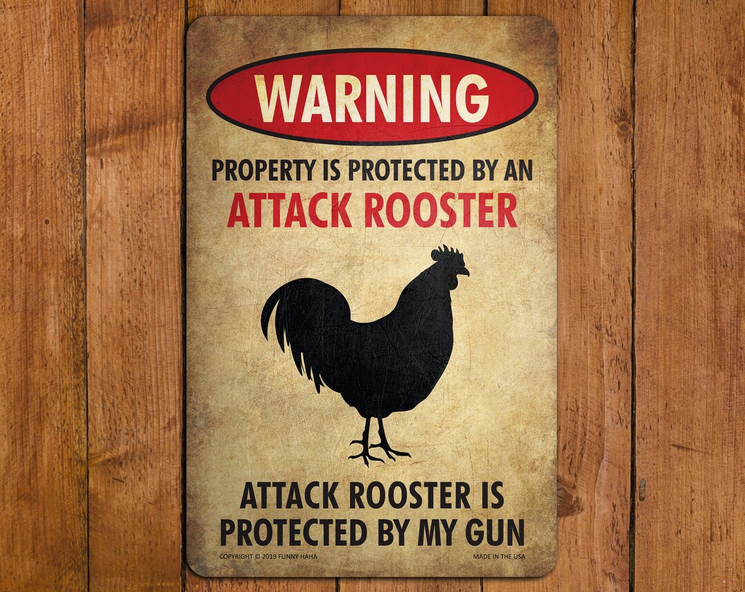 Rooster Sign Property Protected by an Attack Rooster Funny Metal Beware ...