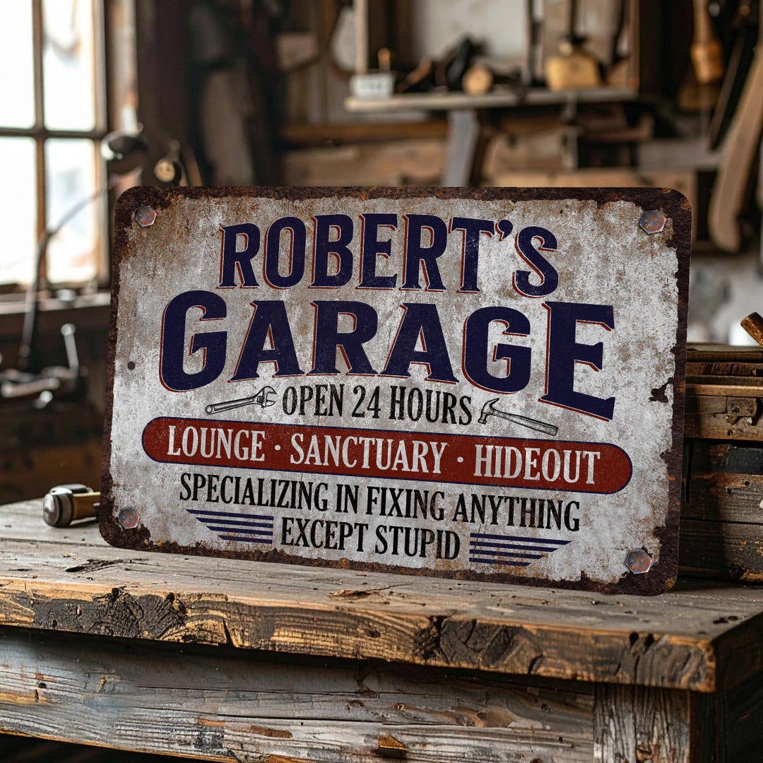 Personalized Garage Sign: Rusty Steel Metal Workshop Decor - Etsy