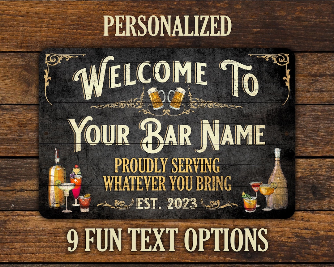 Bar Sign Vintage Black Wood Design Personalized Metal Sign - Etsy