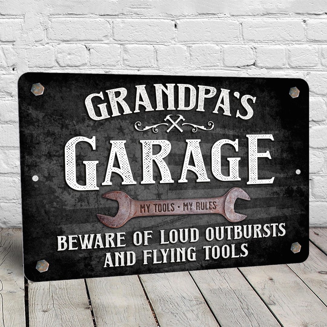 Personalized Garage Sign: Black American Flag Metal Decor, Custom ...