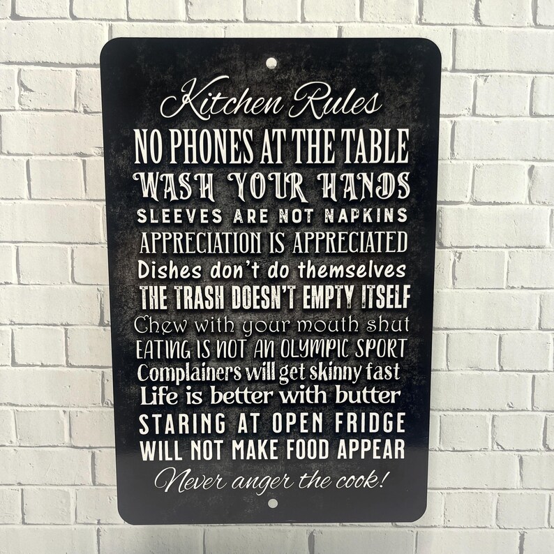 Kitchen Rules Sign, Funny Metal Sign, Vintage Black Design - Etsy