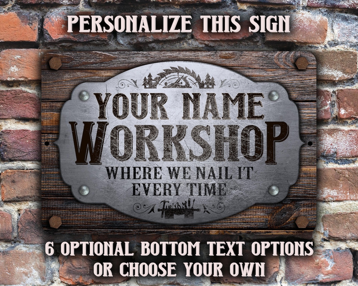 Custom Workshop Sign Personalized Rustic Design All Metal - Etsy