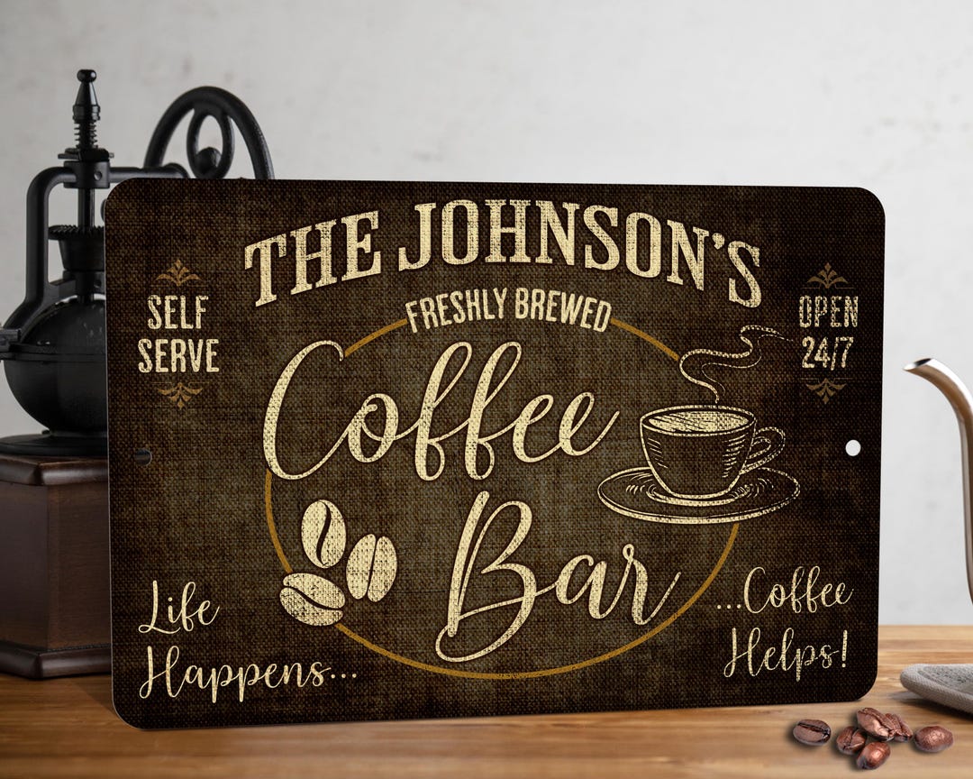 Personalized Coffee Bar Metal Sign: Rustic Burlap Design - Etsy