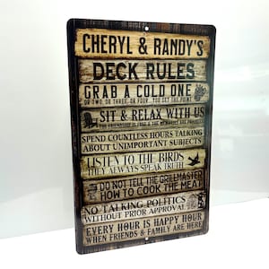 Deck Rules Sign | Personalized Metal Outdoor Decor for Porch, Patio ...