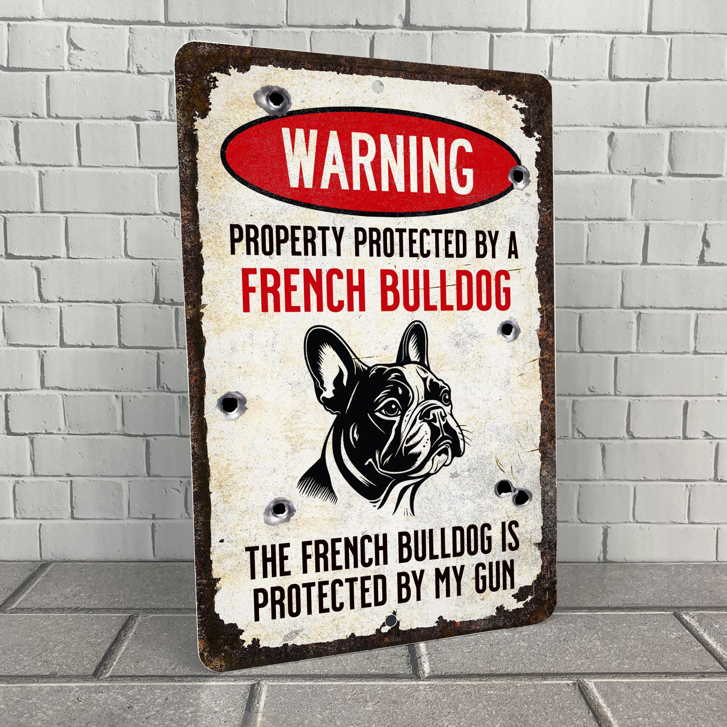 French Bulldog Warning Sign: Beware of Dog Metal Decor for Gun Owners ...