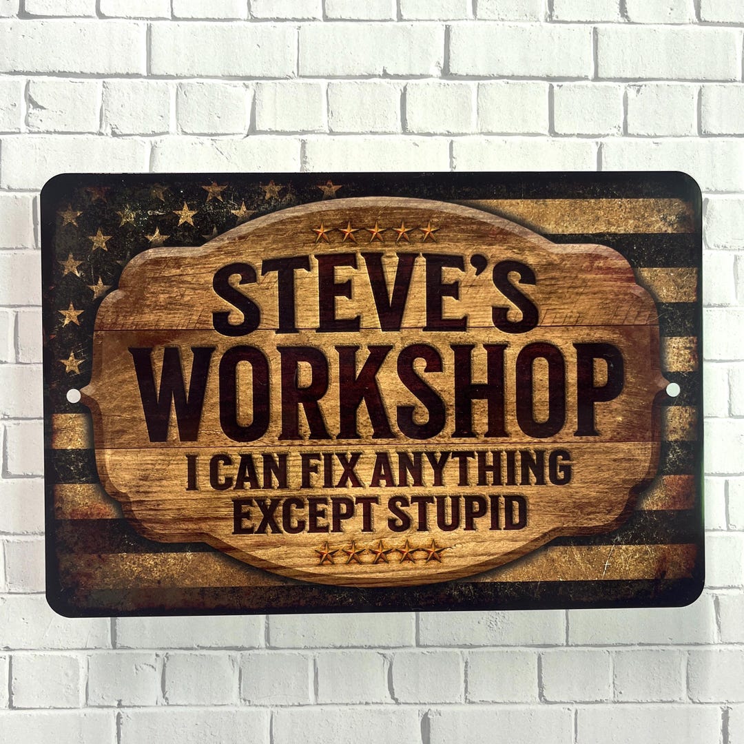 Custom Garage Sign, Personalized Workshop Sign, Rustic American Flag ...