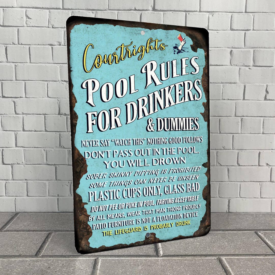 Personalized Funny Pool Rules Metal Sign for Drinkers - Rustic Bar ...