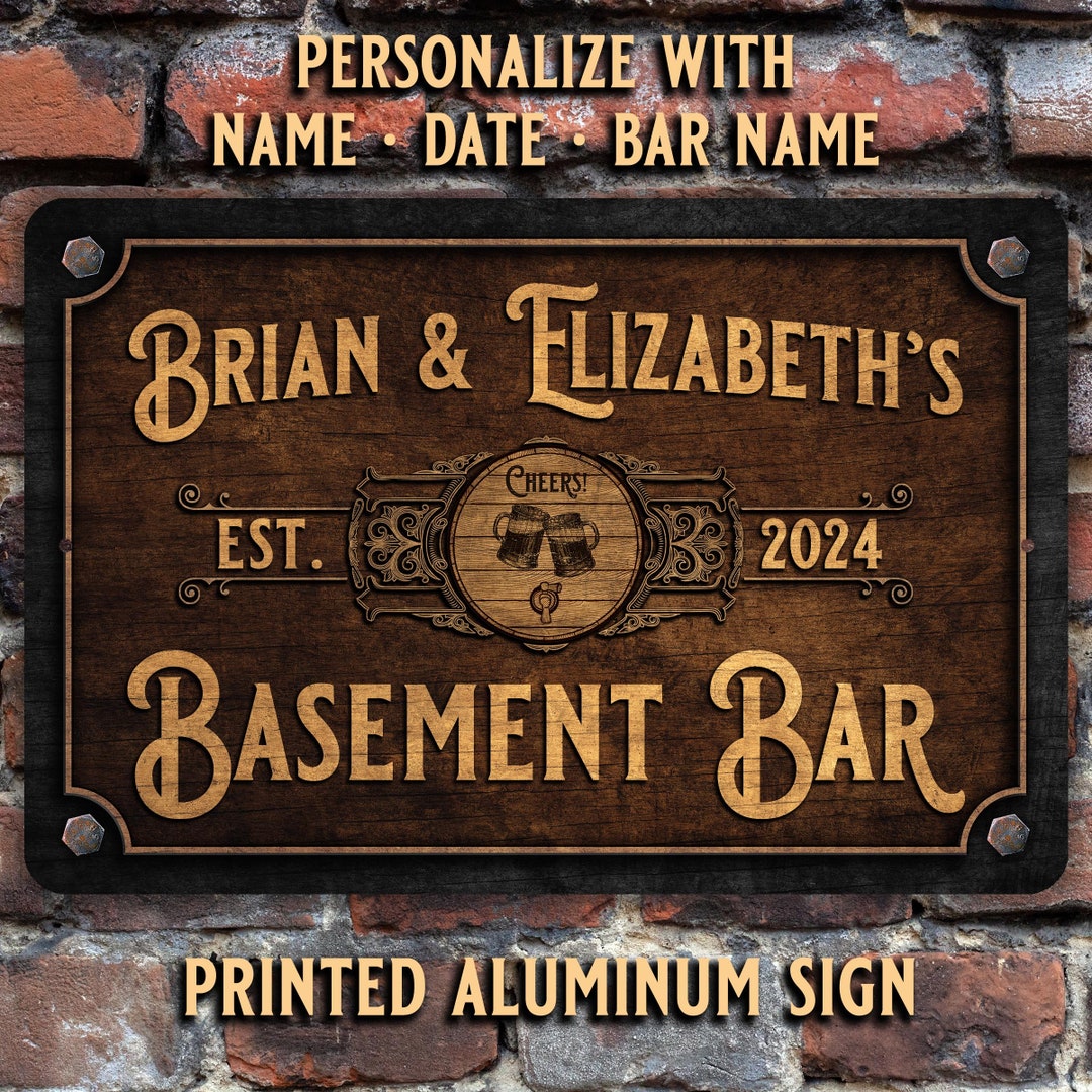 Bar Sign Vintage Wood Design Personalized Aluminum Home Bar Decor - Etsy