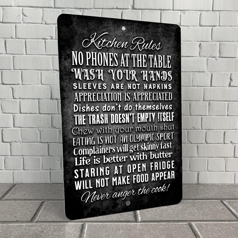 Kitchen Rules Sign, Funny Metal Sign, Vintage Black Design - Etsy