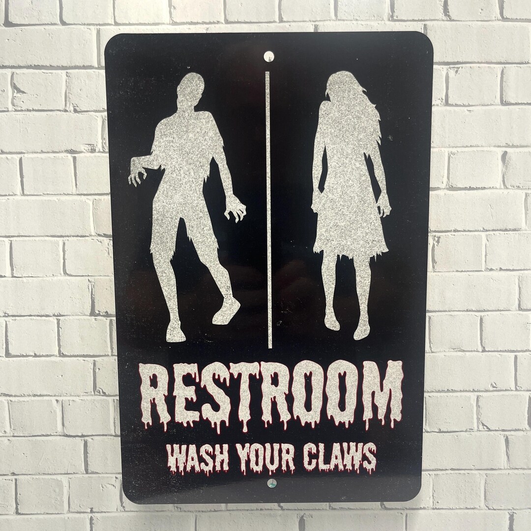 Halloween Restroom Door Sign Zombie Bathroom Sign Funny Halloween Party ...