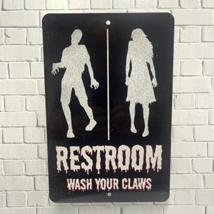 Halloween Restroom Door Sign Zombie Bathroom Sign Funny Halloween Party ...
