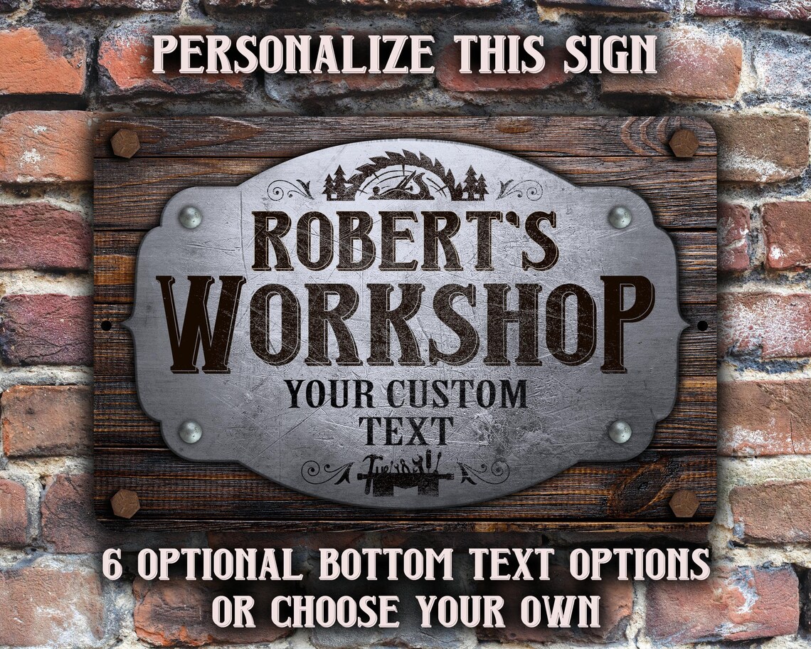 Custom Workshop Sign Personalized Rustic Design All Metal - Etsy