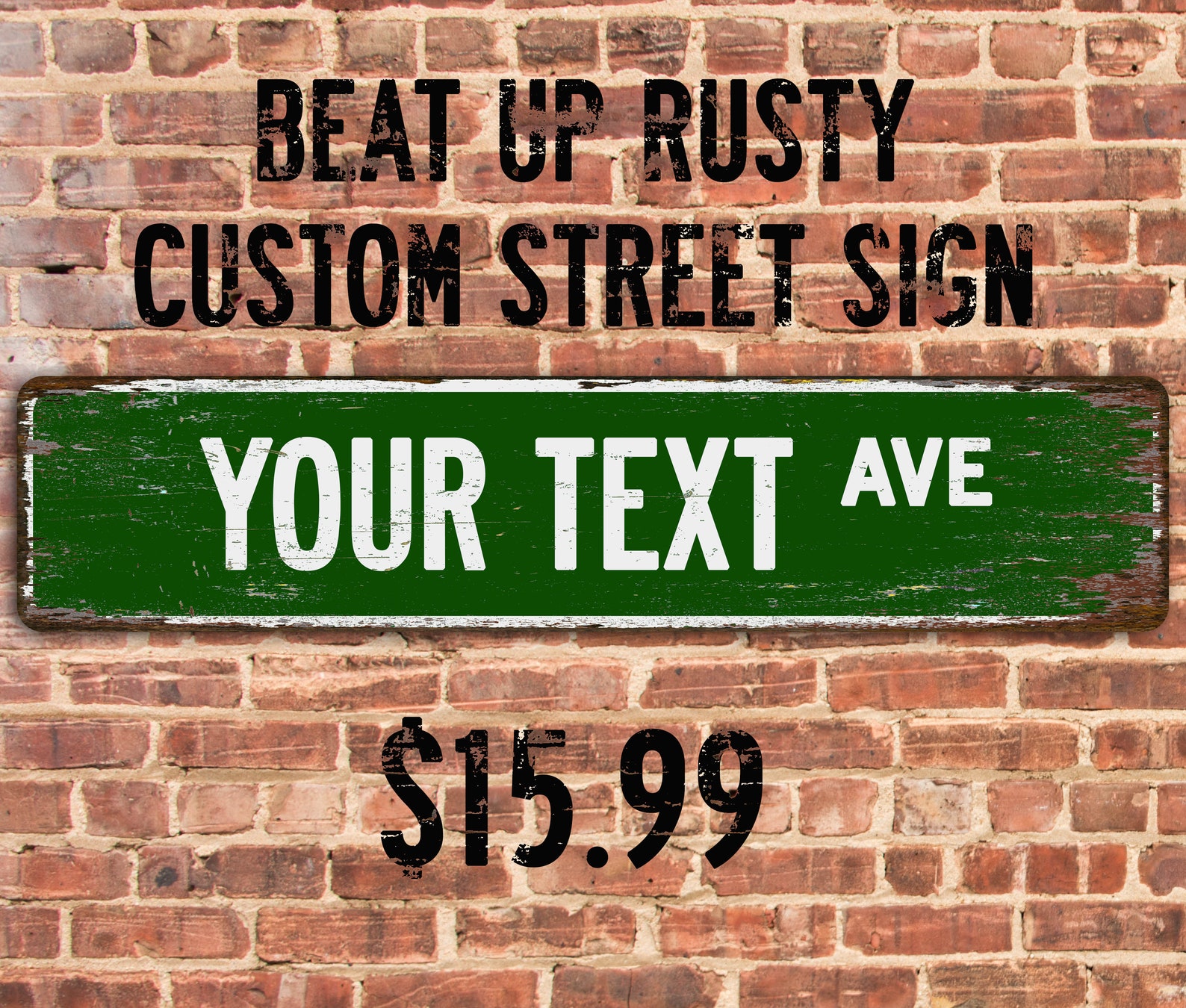 Custom Rusty Green Metal Street Sign with Weathered Appearance | Etsy