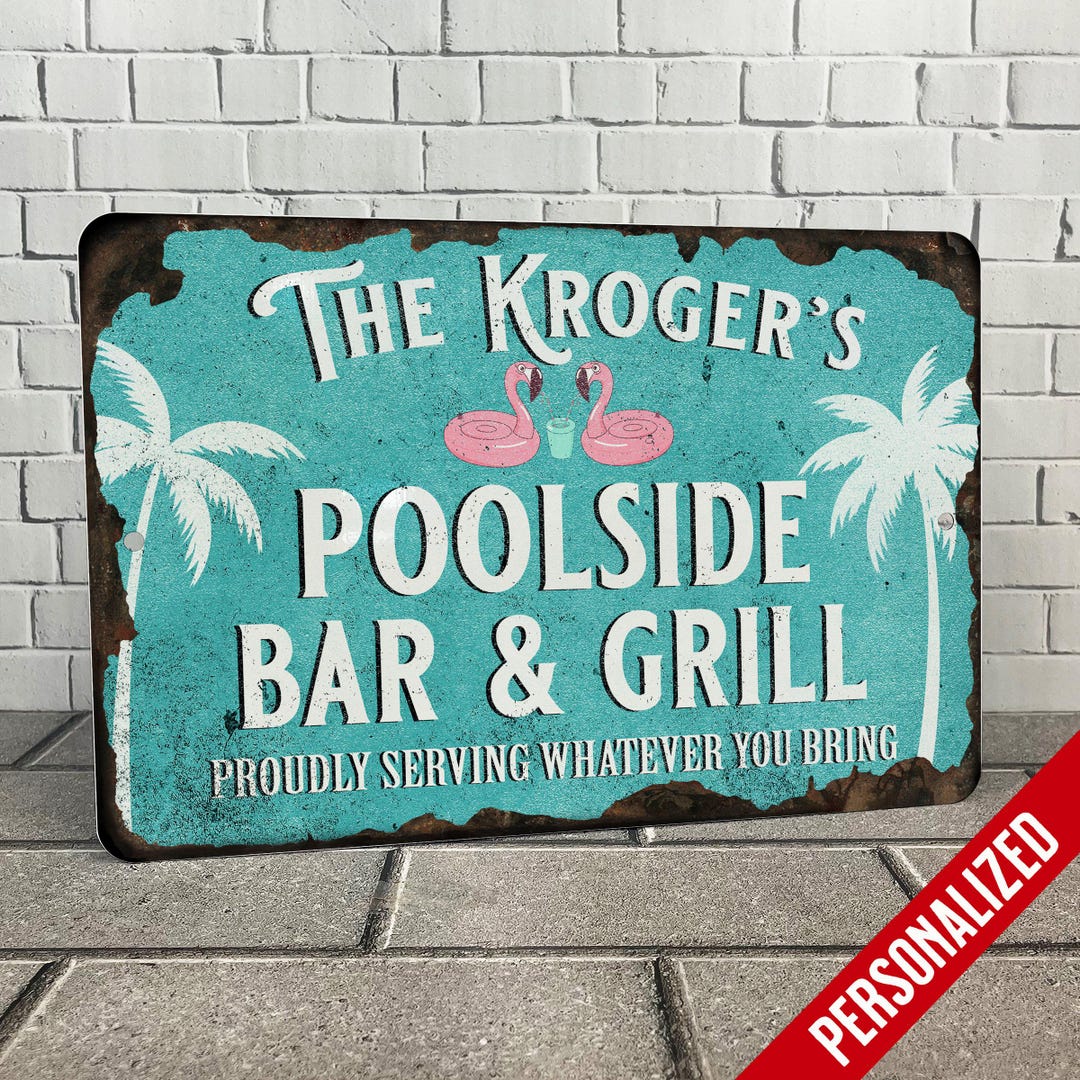 Personalized Rustic Poolside Bar Sign: Funny Vintage Tiki Decor for ...