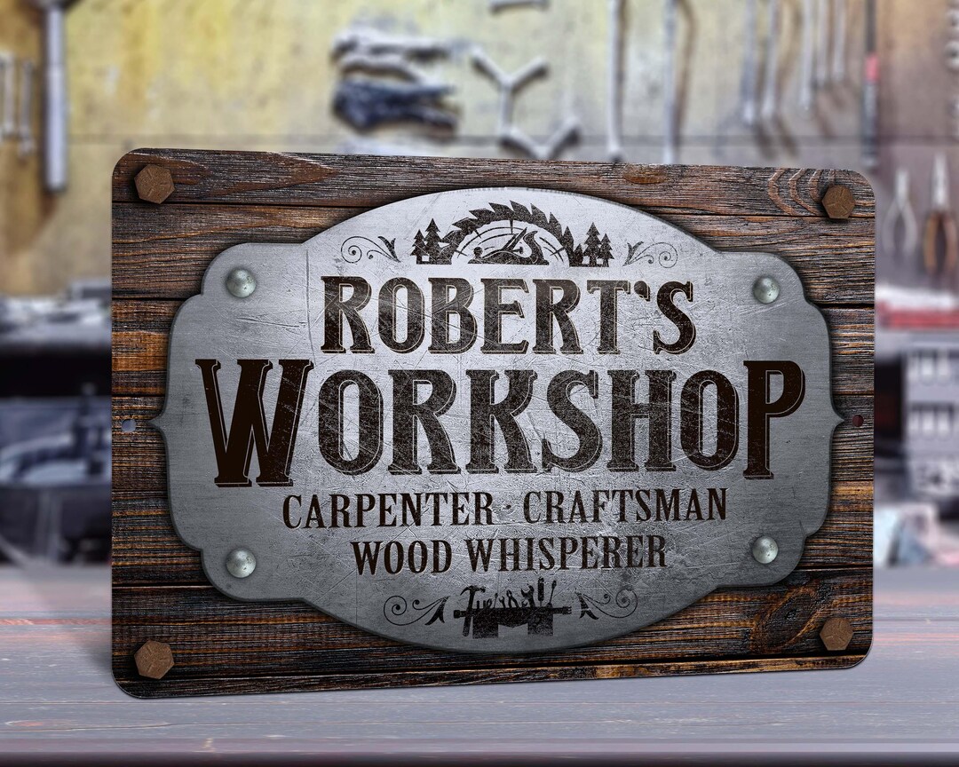 Custom Workshop Sign, Personalized Rustic Design All Metal Sign - Etsy