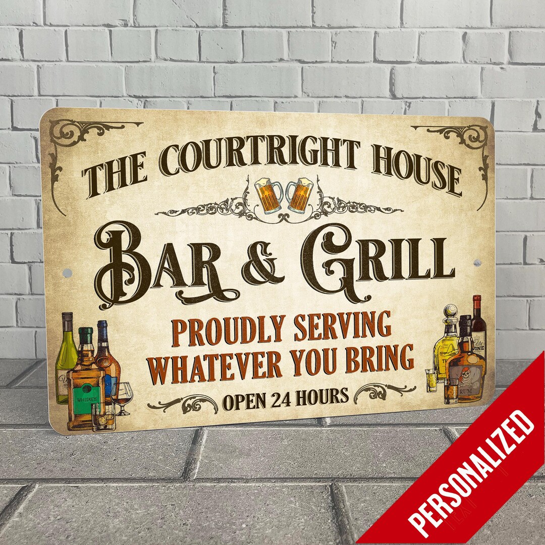Vintage Metal Bar Sign, Custom Pub Sign, Personalized Bar Decor, Custom ...