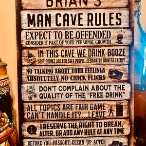 Personalized Man Cave Rules Sign, Funny Custom Bar Decor, Gift for Him ...
