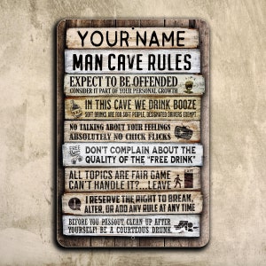 Personalized Man Cave Rules Sign, Funny Custom Bar Decor, Gift for Him ...