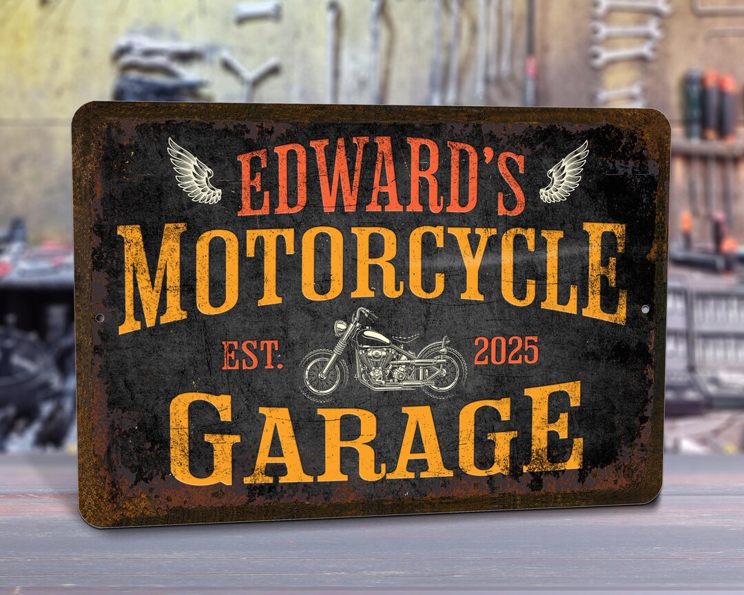 Personalized Motorcycle Garage Metal Sign: Custom Biker Decor - Etsy