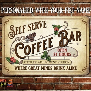 Coffee Bar Sign Personalized Vintage-style Metal Sign - Etsy