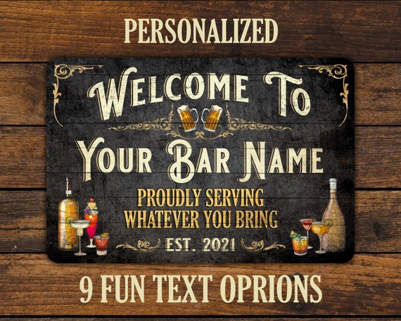 Bar Sign Vintage Black Wood Design Personalized Metal Sign - Etsy