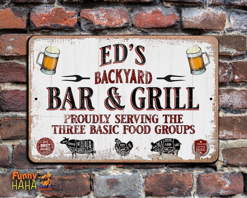 Backyard Bar & Grill Personalized Old Wood Look Vintage Sign - Etsy