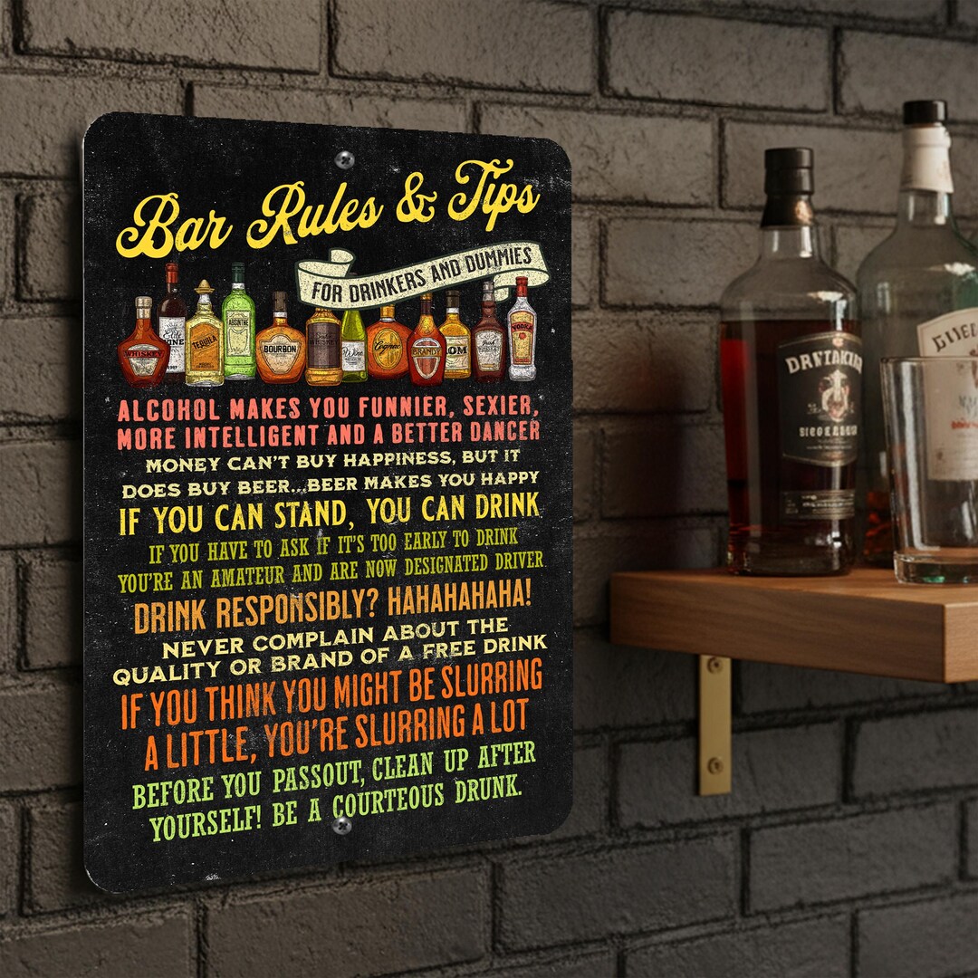 Bar Rules Sign for Drinkers and Dummies, Home Bar or Man Cave Decor - Etsy