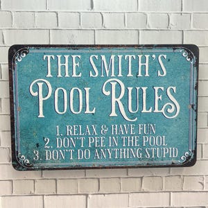 Three Simple Pool Rules Personalized Metal Sign Fun Pool Area Decor - Etsy